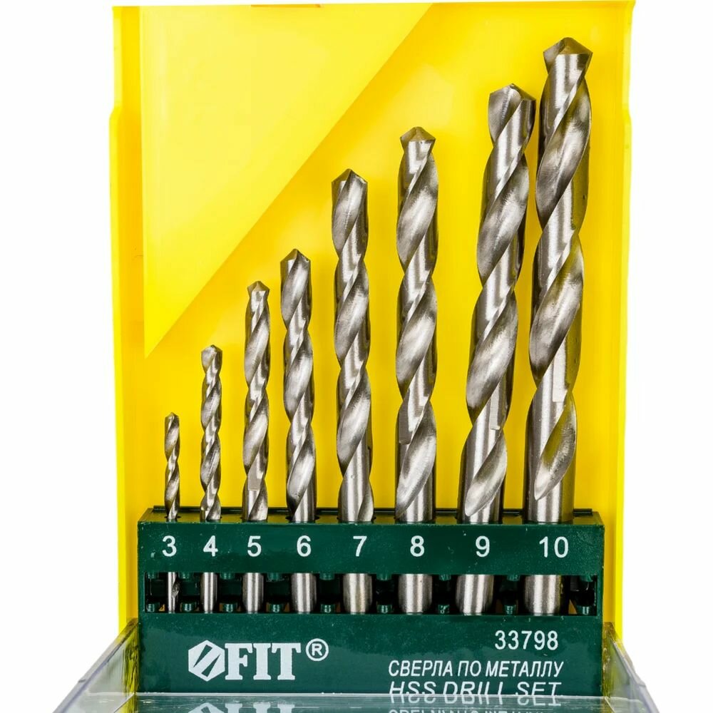 Набор сверл по металлу HSS полированных 3-4-5-6-7-8-9-10 мм 8 шт. FIT IT 33798