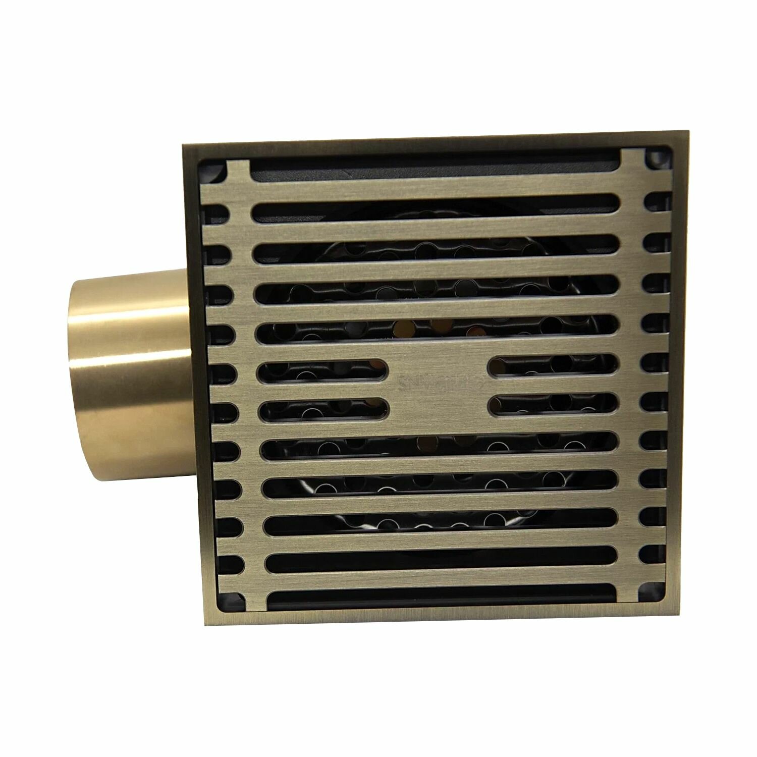 Душевой трап с горизонтальным выпуском (сухой затвор) Gerhans K80610C-10 античная бронза, латунь