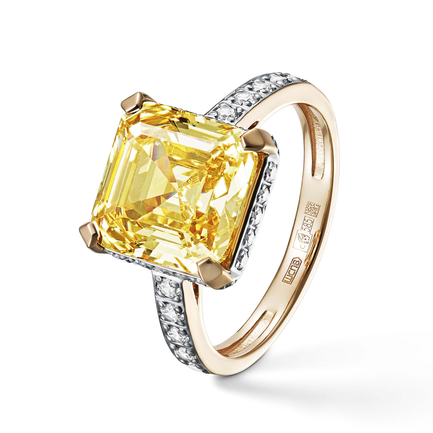 Кольцо помолвочное, красное золото, 585 проба, фианит