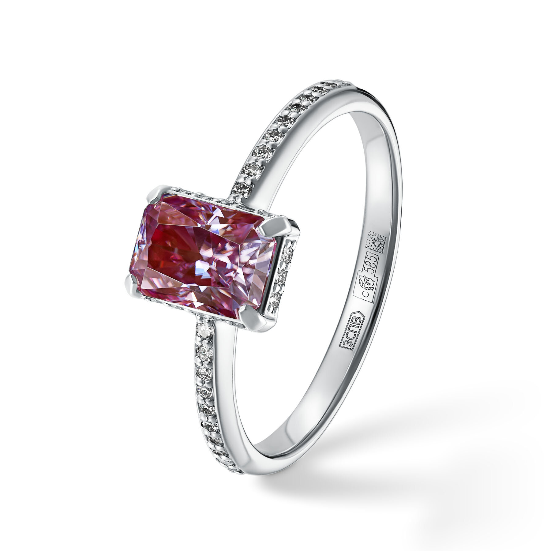 Кольцо помолвочное, белое золото, 585 проба, бриллиант, муассанит