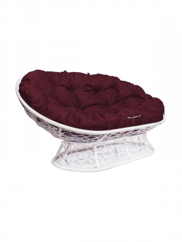 Диван садовый M-group мамасан с ротангом белое, бордовая подушка, шт