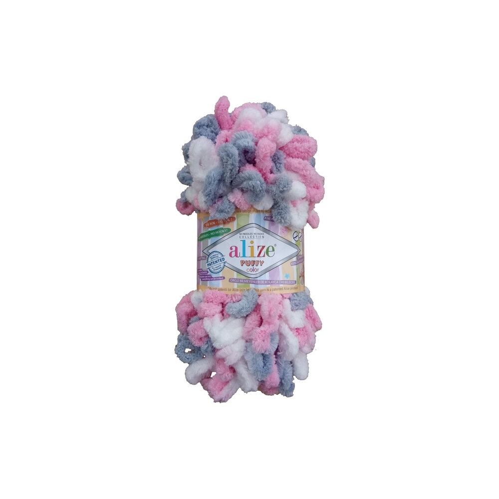 Пряжа для вязания Alize Puffy color 6370 розовый серый белый 1 моток 100 гр/9 м 100% микрополиэстер
