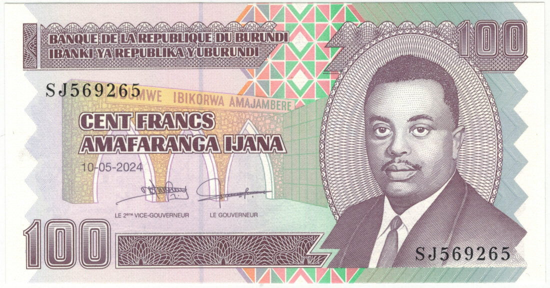 Купюра. Бурунди. 100 франков. 2024 год. Пресс. Без оборота.