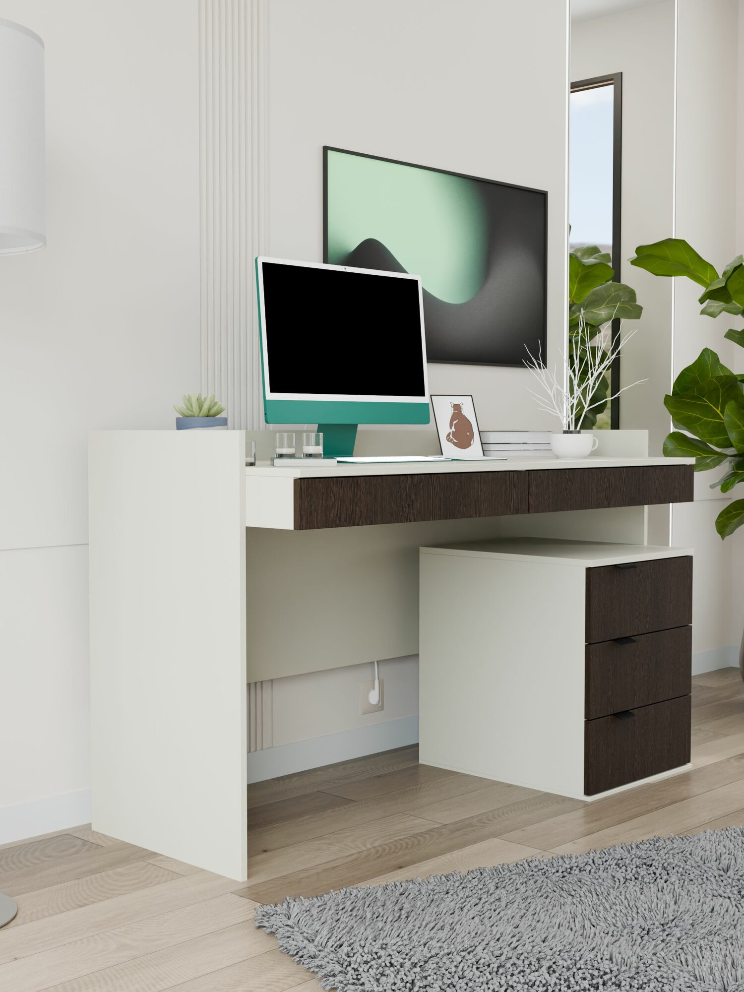 Изумлит Стол компьютерный для офиса и дома Бастион 140х87х64.5 см, корпус+столешница бежевый/фасад венге