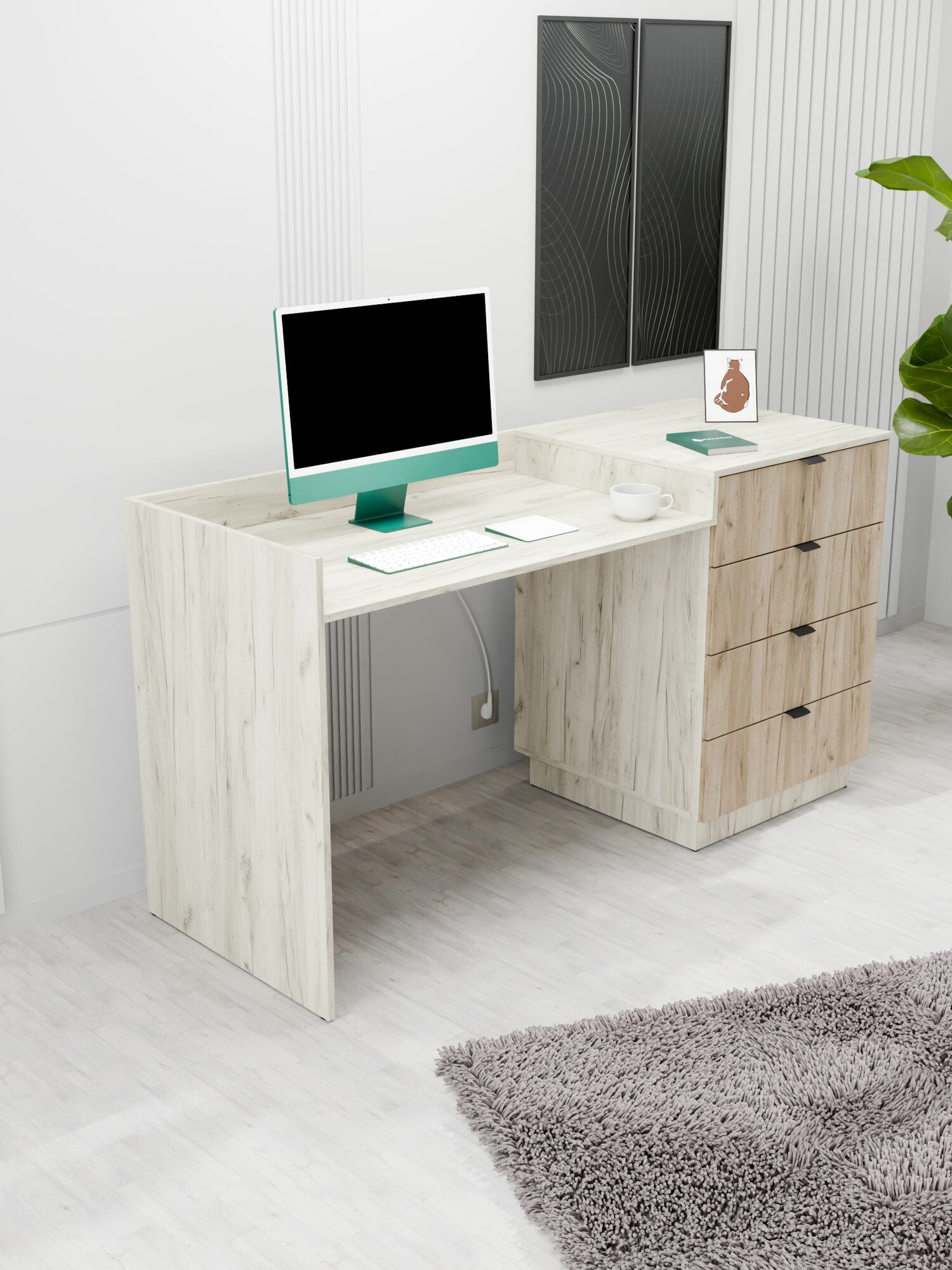 Изумлит Стол письменный для офиса и дома Бридж 163.2х86.6х60 см, дуб крафт белый - дуб крафт серый