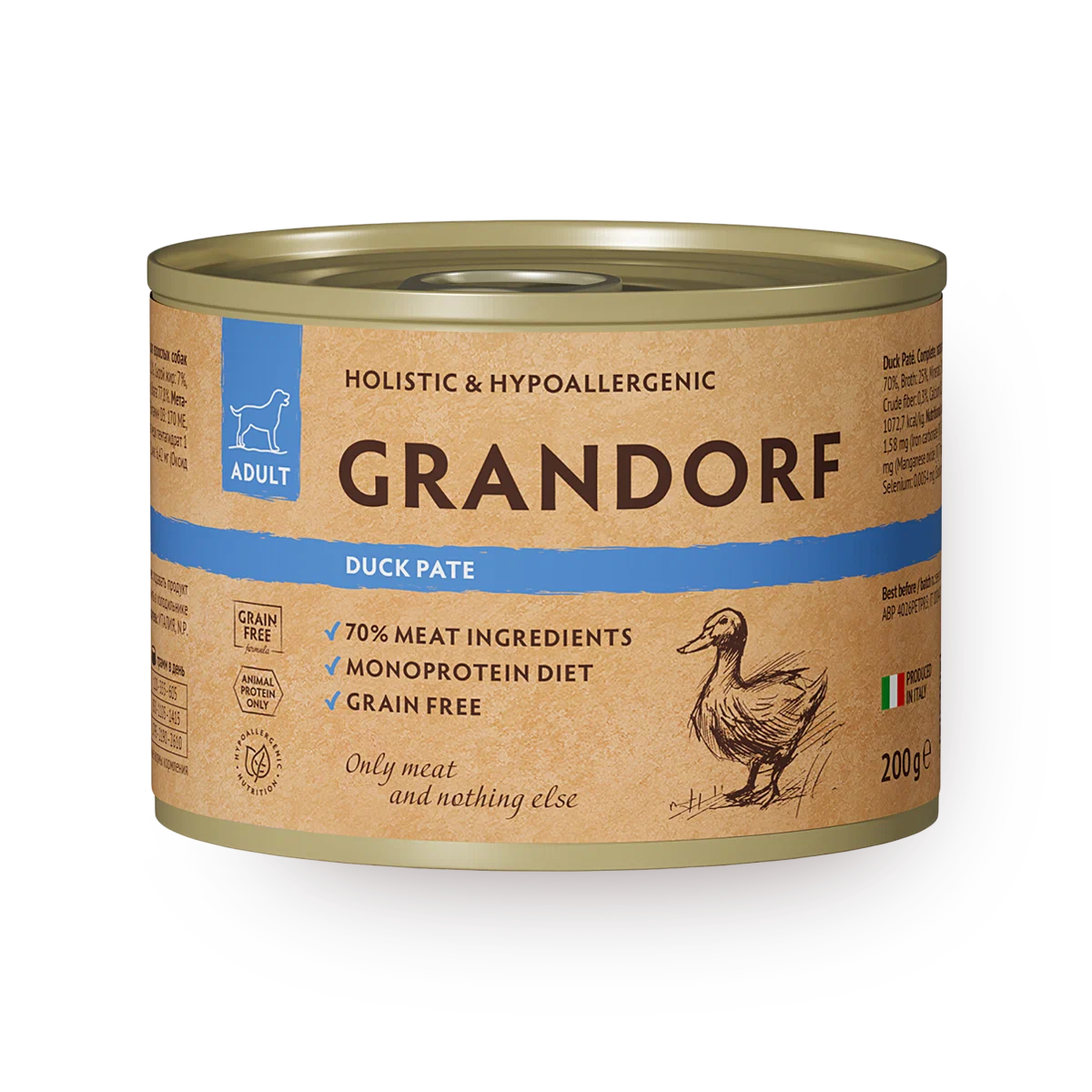 Консервы Grandorf, паштет для собак всех возрастов с уткой, 200 гр