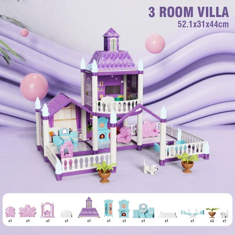 Конструктор CONUSEA 3 Room Villa, фиолетовый, пластик 3+