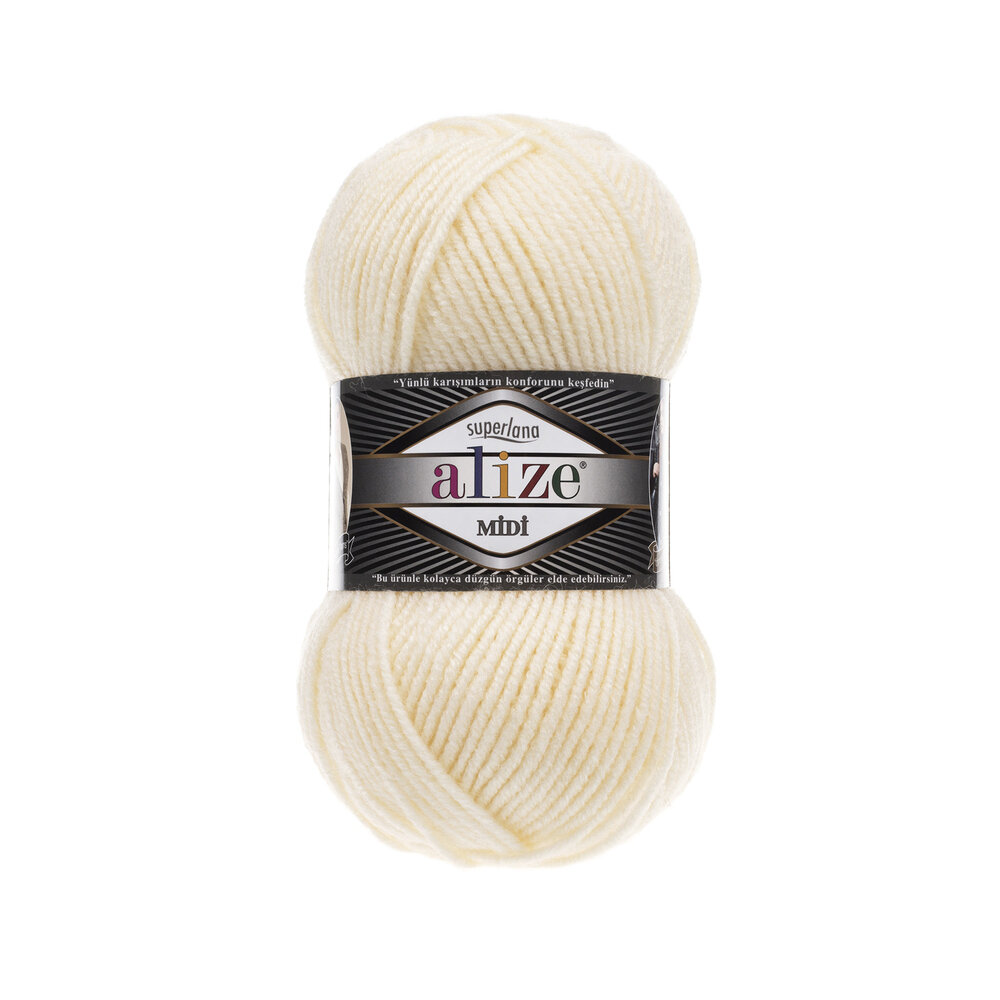 Пряжа для вязания Alize Superlana midi 01 молочный 100 гр/170 м 25% шерсть, 75% акрил