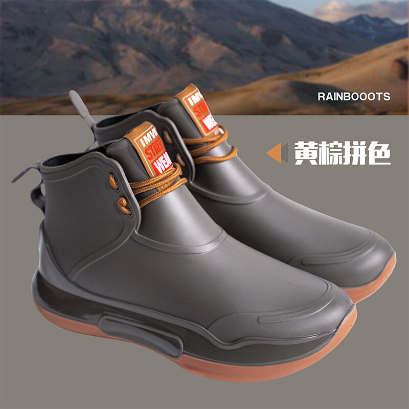 Новые резиновые сапоги для дождливого сезона, водонепроницаемые, нескользящие, для активного отдыха, простые, стильные, универсальные, мужские и женские дождевые туфли на шнуровке. Размер обуви. EU:44