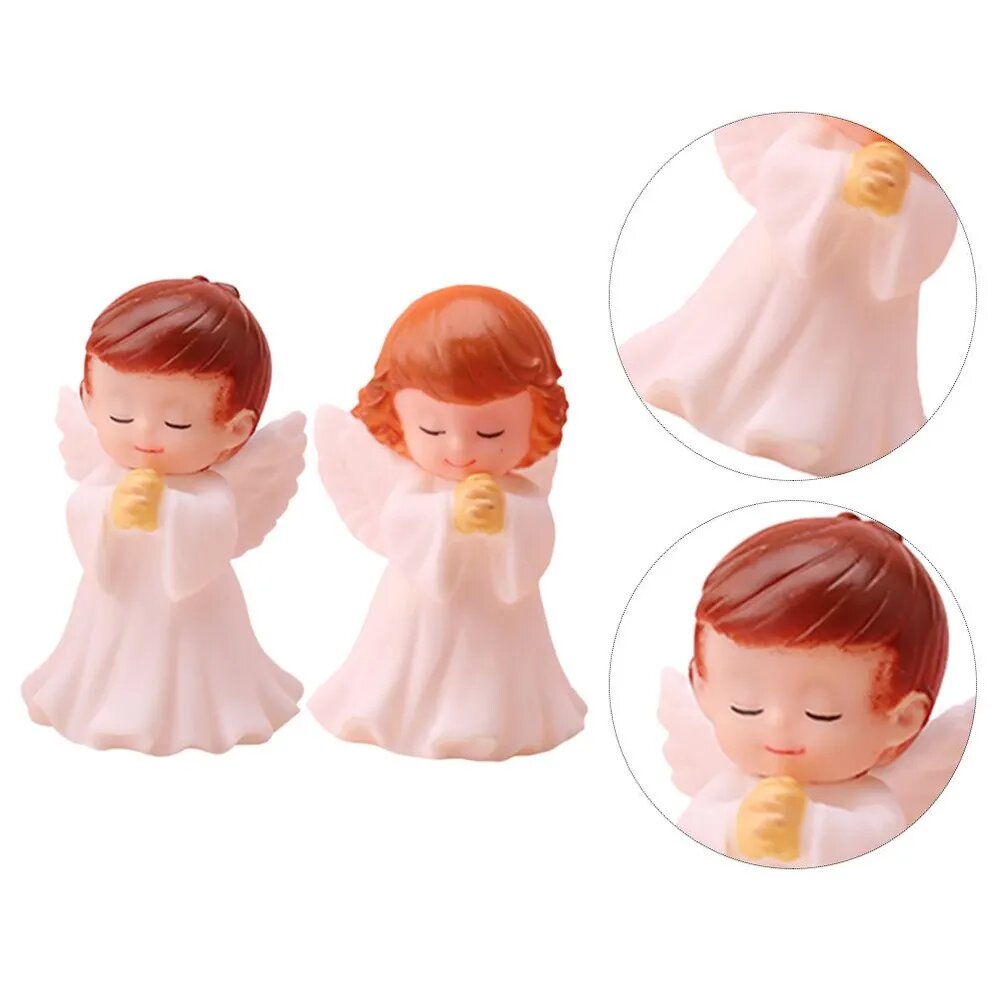 Белая пластмассовая фигурка маленького ангела в наборе из 4 штук для декорирования интерьера