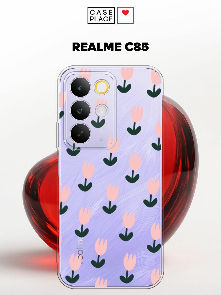 Чехол на Realme C85 / Реалми C85 с принтом Тюльпатовый паттерн