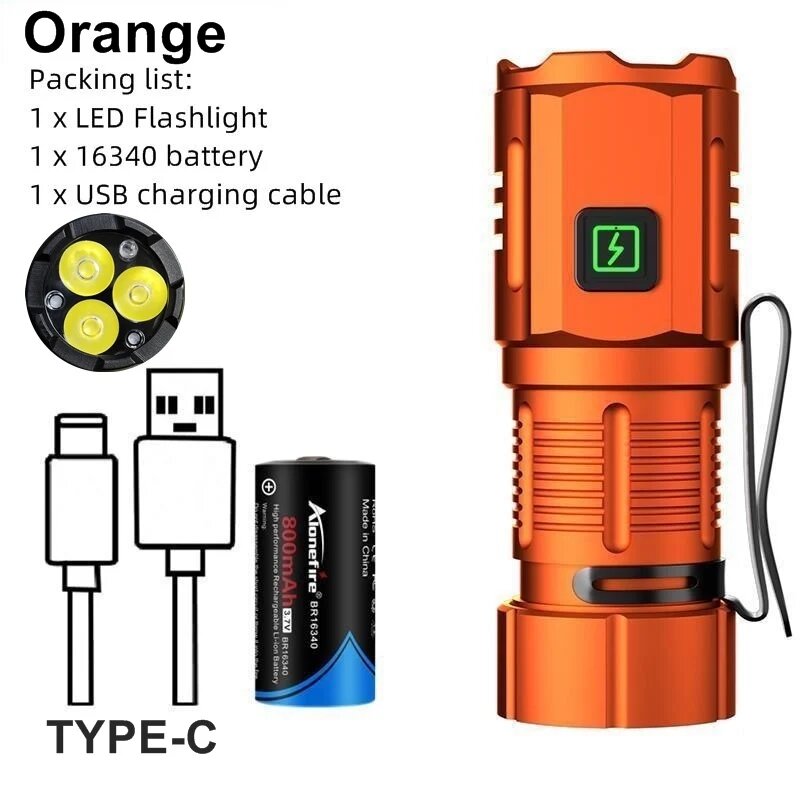 AloneFire X63 Оранжевый LED фонарик USB Type-C