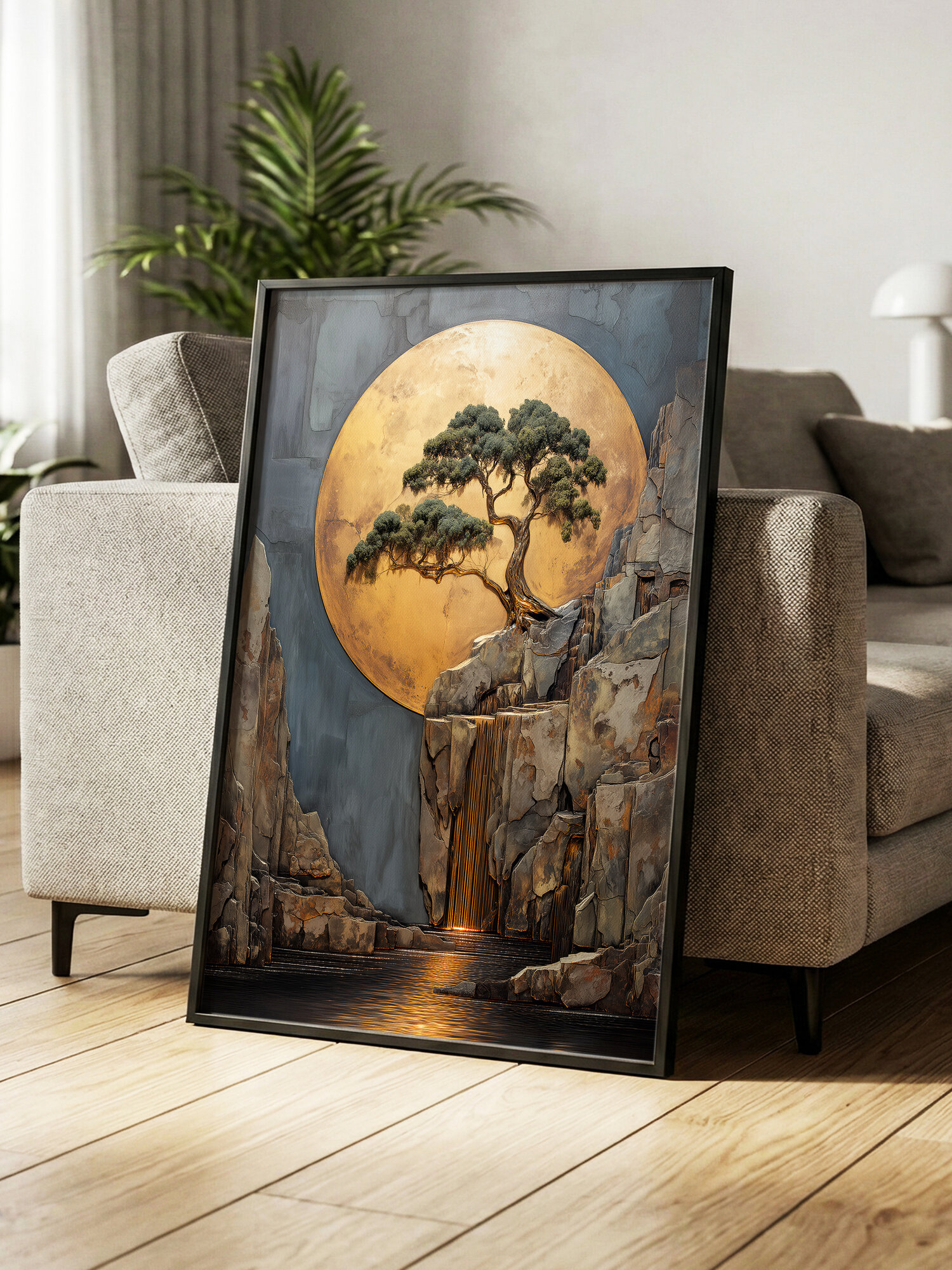 Картина в тёмной раме Postermarket "Закат в горах" на холсте в раме, 50x70 см