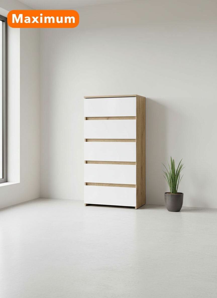 Комод "Золотой Дуб" (5 ящиков), Белый