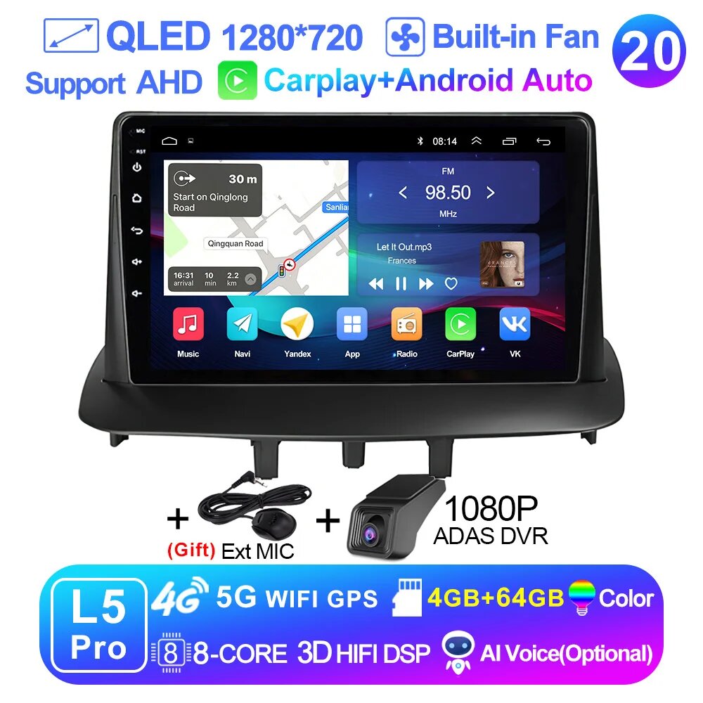 LEHX L6 Pro Android14 2 Din Autoraido для Renault Megane 3 2008-2014 Автомобильный L5 Pro(4-64GB)DVR