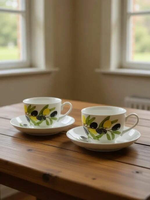 Набор фарфоровых чайных пар Дулево ф. Гранатовый "Оливки" 275 мл, 2 шт.