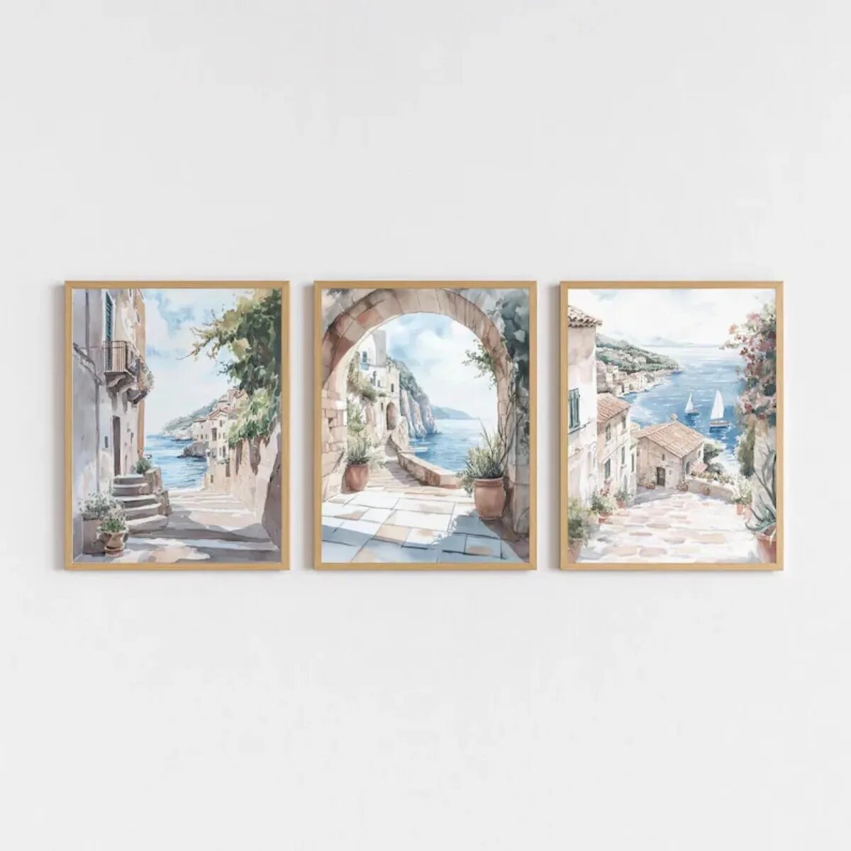 Средиземноморский пейзаж на холсте, 50x70см, VA1899-3pcs