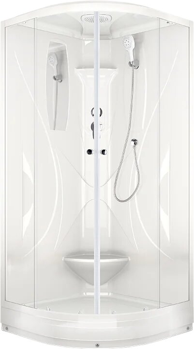 Душевая кабина Melodia della vita Salsa MB05001 низкий поддон, стеклянная, 90x90, закрытая (с крышей), без гидромассажа, с белым профилем с функцией тропический душ