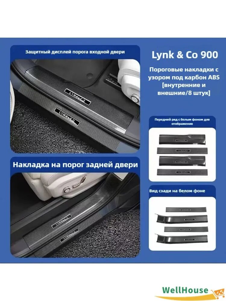 Пороговая планка защитная для Lynk & Co 900 из ABS пластика (8 шт.)