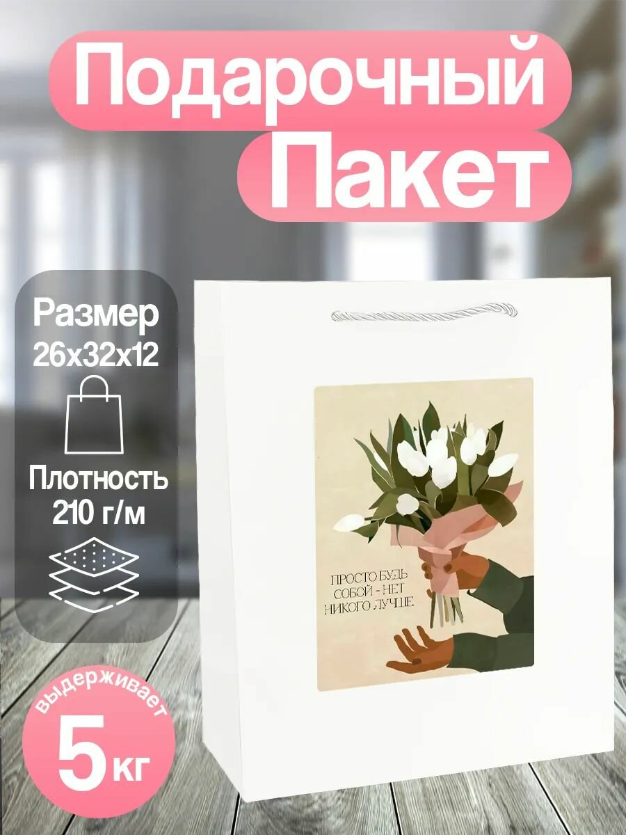 Пакет подарочный 8 марта, упаковка для подарка, 26х31 см