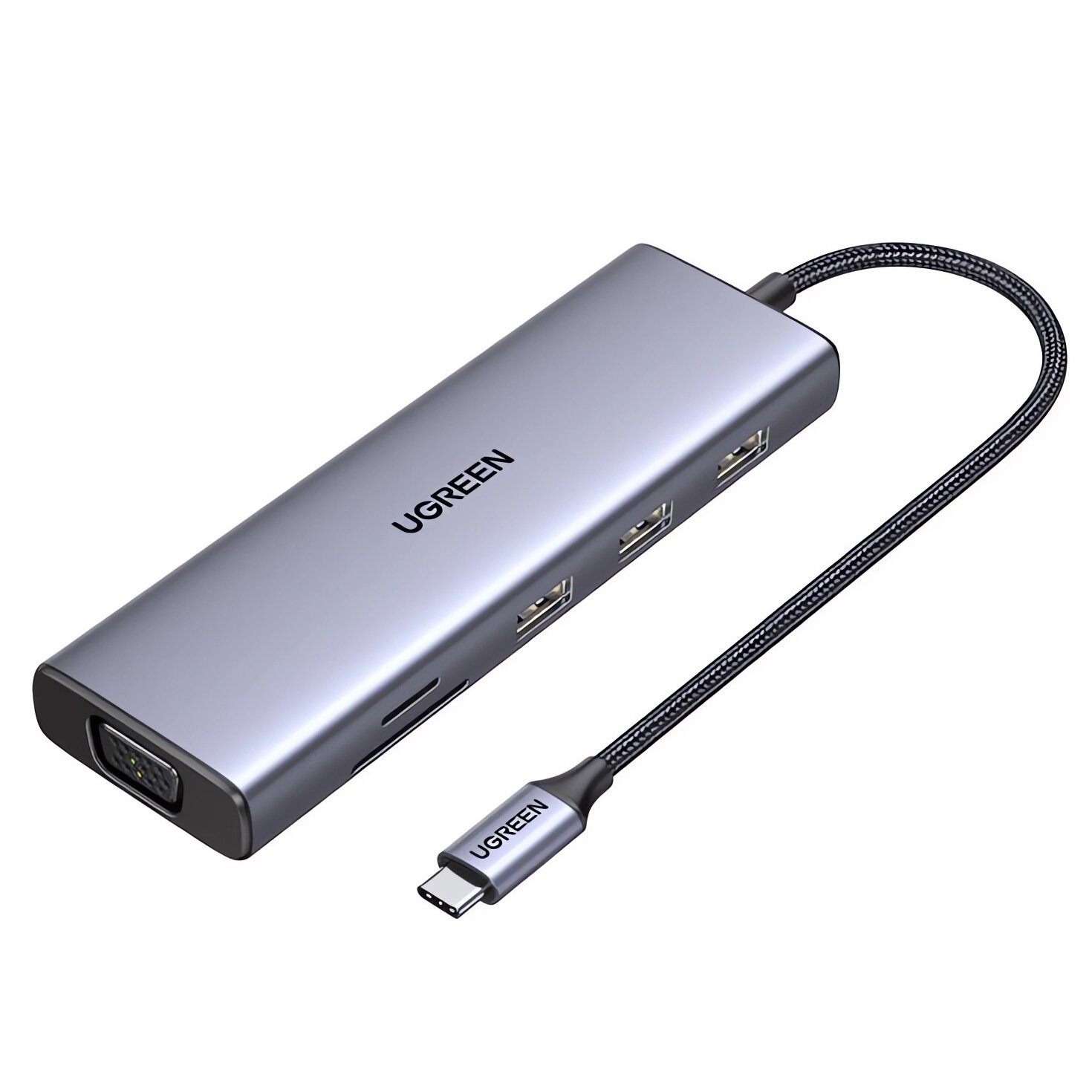 Док-станция Ugreen CM498-15600 USB-C To 3*USB 3.0 A+HDMI 4K@30Hz+VGA+RJ45 Gigabit+SD/TF+PD, Space Gary