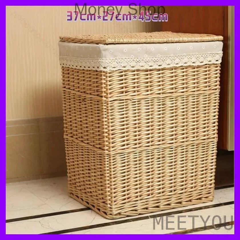 Корзина для белья плетеная с крышкой 45 л из ивовой лозы