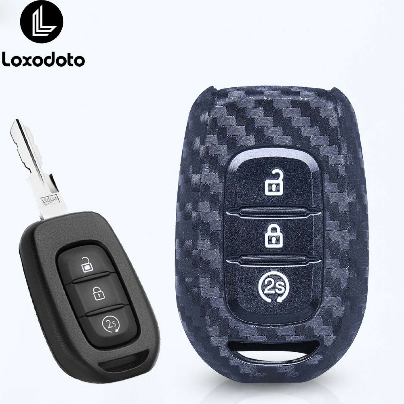 Корпус MyPads для ключей Renault Clio 5 Duster Logan Stepway Sandero с 3 кнопками, защита и карбоновая текстура