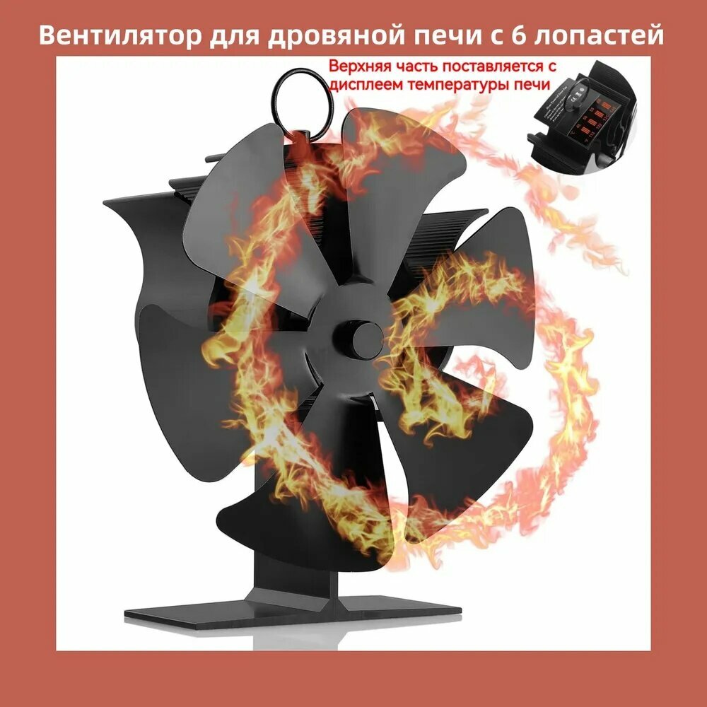Вентилятор для дровяной печи с 6 лопастей + отображением температуры