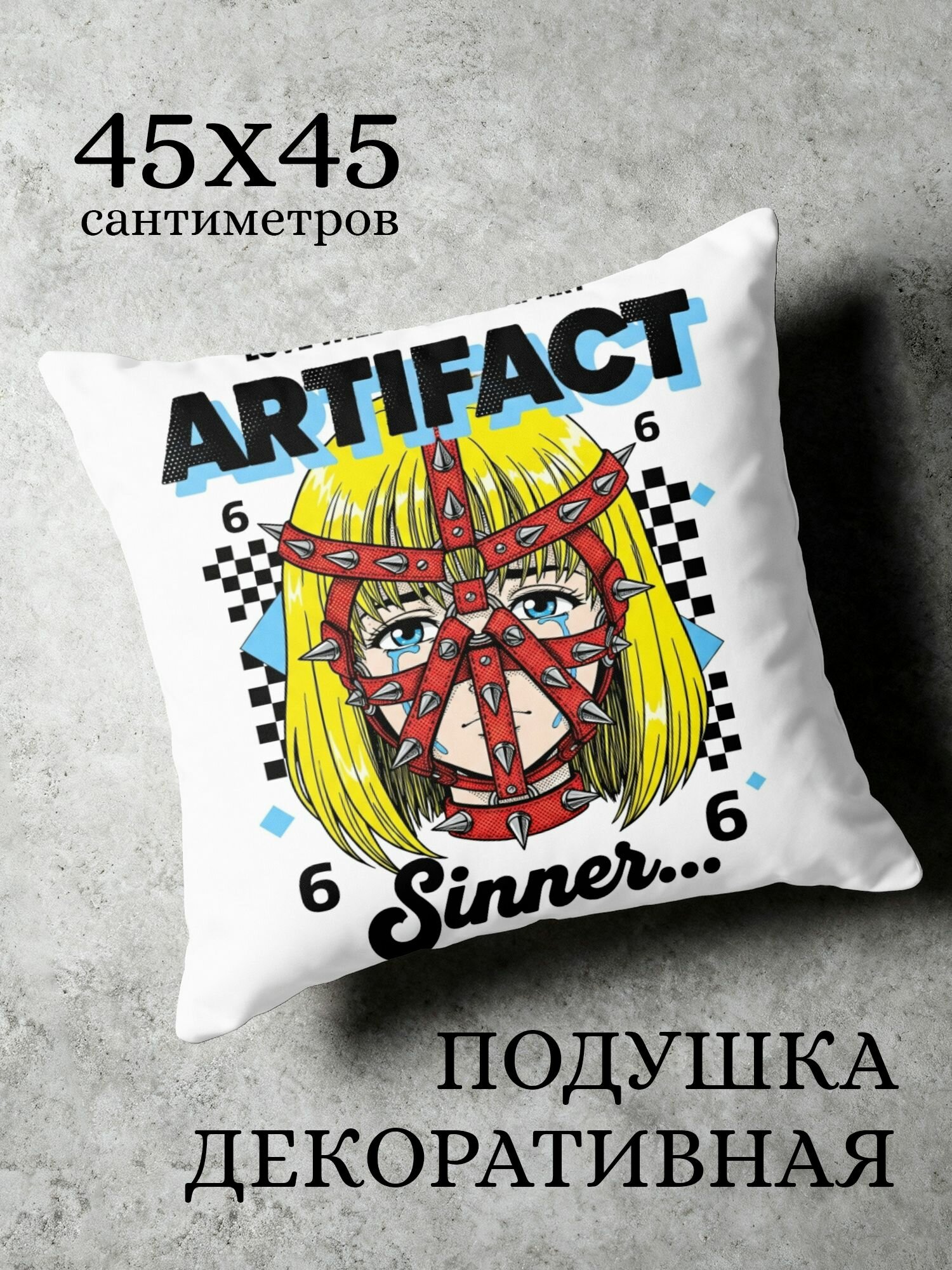 Подушка декоративная с принтом, 45x45см / Y2k hentai sexy anime