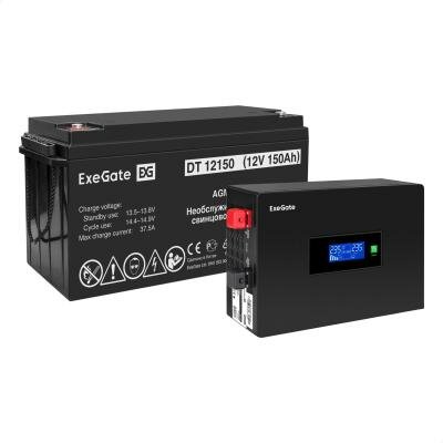 Комплект ИБП EX295993RUS + батарея 150Aч EX282990RUS 1шт (инвертор, синус, для котла, PF=1, настенный) ExeGate IdealSine SR-1000. LCD.2SH  <1000VA/1