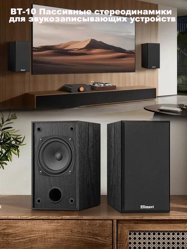 BT-10 Пассивные стереодинамики для звукозаписывающих устройств 2.0 деревянные черные