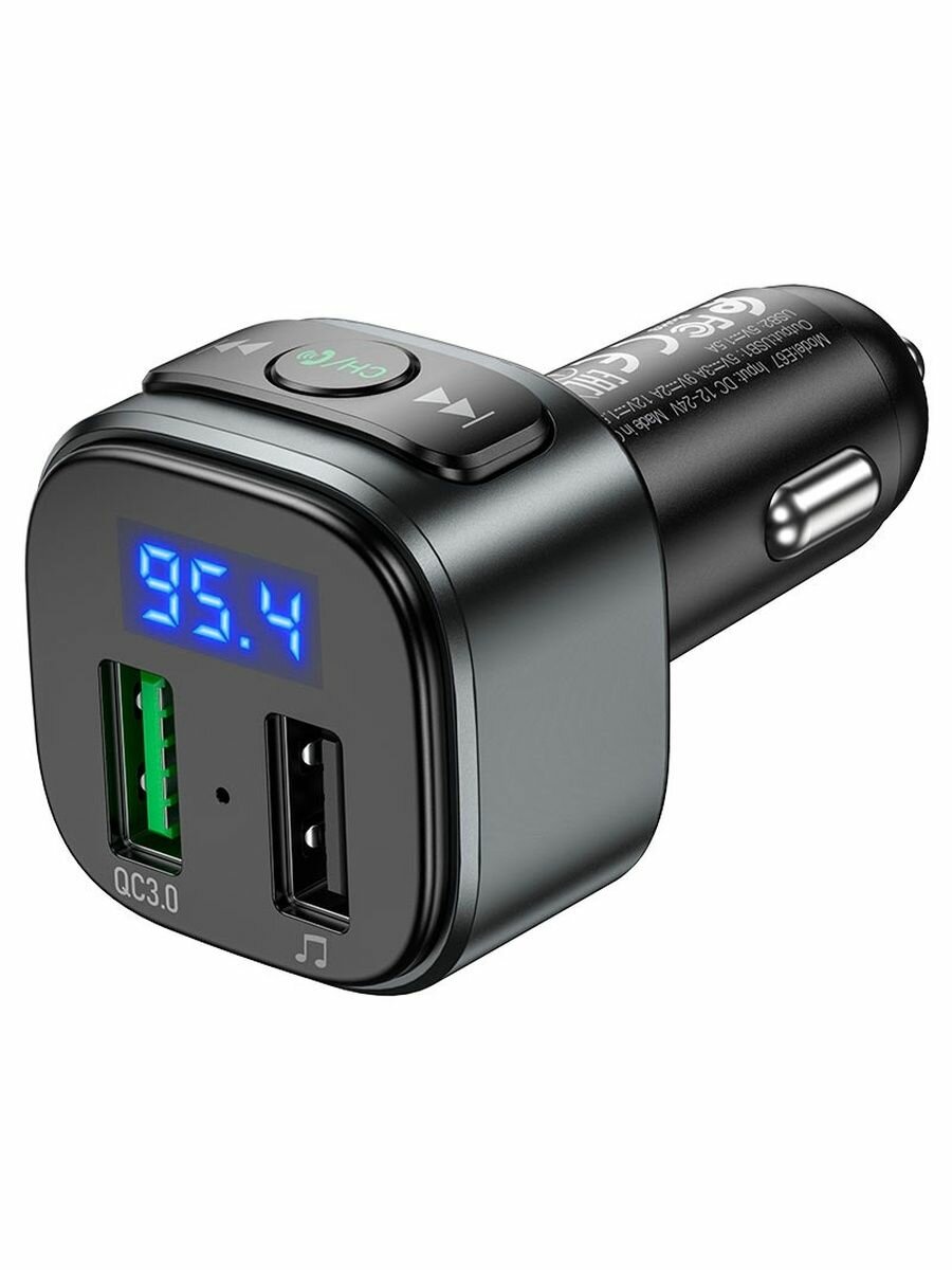 Hoco E67 автомобильный FM трансмиттер с Bluetooth 5.0 и быстрой зарядкой QC3.0