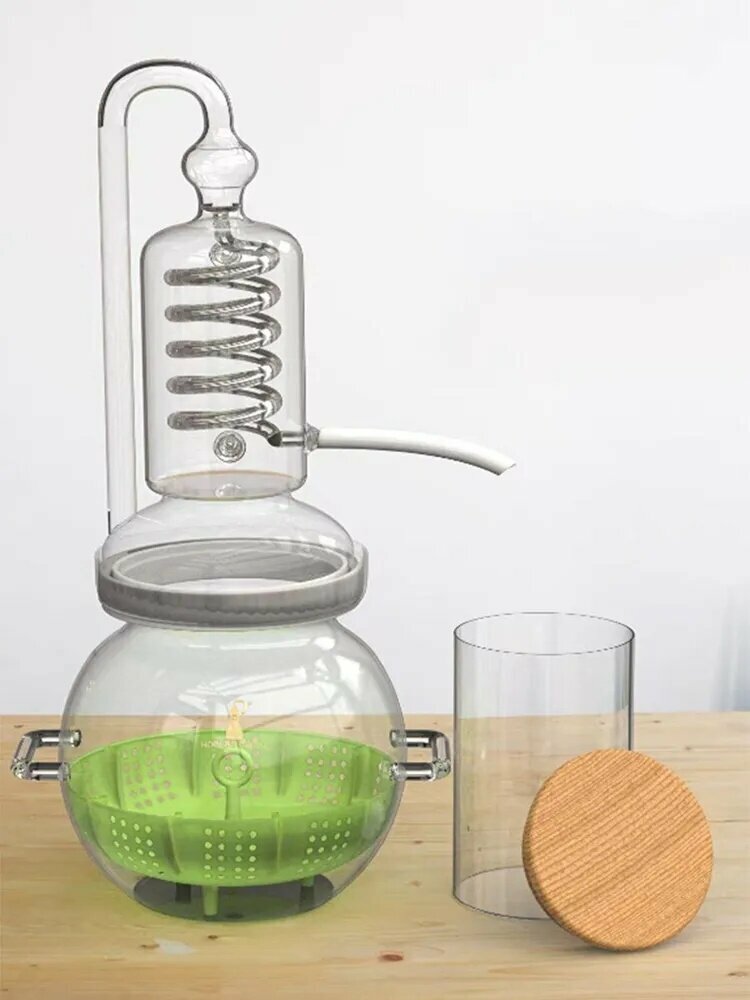 Самогонный аппарат, без проточной воды, гидролатор для эфирных масел, дистиллятор лабораторный, Высокоборосиликатный материал стеклянный, электрический нагрев