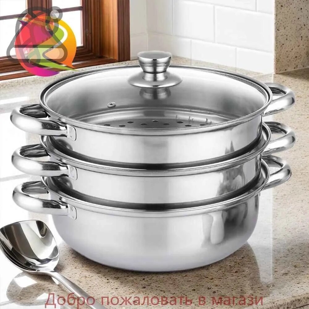 Мантоварка, Высокоуглеродистая сталь, 3 яруса, для индукционных плит, с антипригарным покрытием