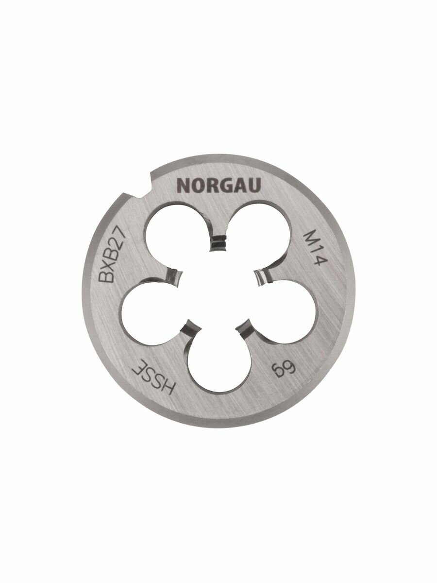 Плашка круглая М14х2 мм, диаметром 38 мм NORGAU Industrial метрическая, для нарезания резьбы с крупным шагом и углом профиля 60, по DIN223, HSS-Е