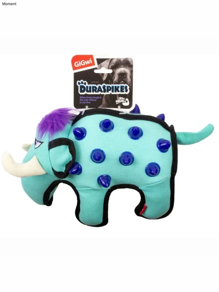 GiGwi Игрушка для собак Мамонт Мягкая текстильная с шипами для активных игр, голубой