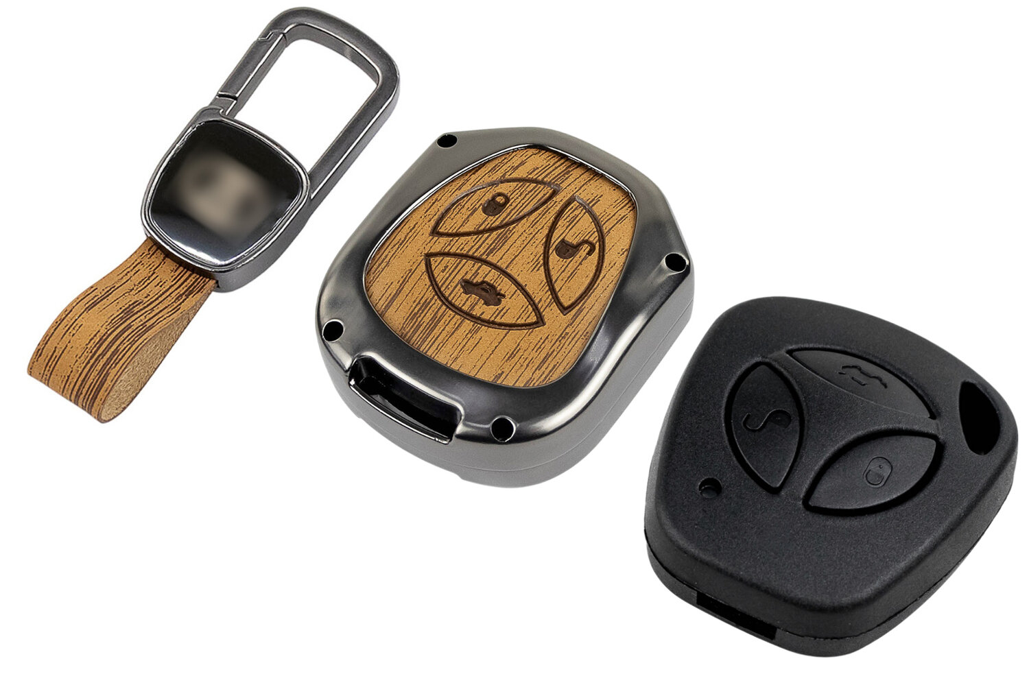 Пульт центрального замка Норма с чипом и алюминиевым чехлом (текстура коричневого дерева) для Лада Приора, Калина, Калина 2, Гранта, Гранта FL до 2019 г. в. и с 2023 г. в, Датсун