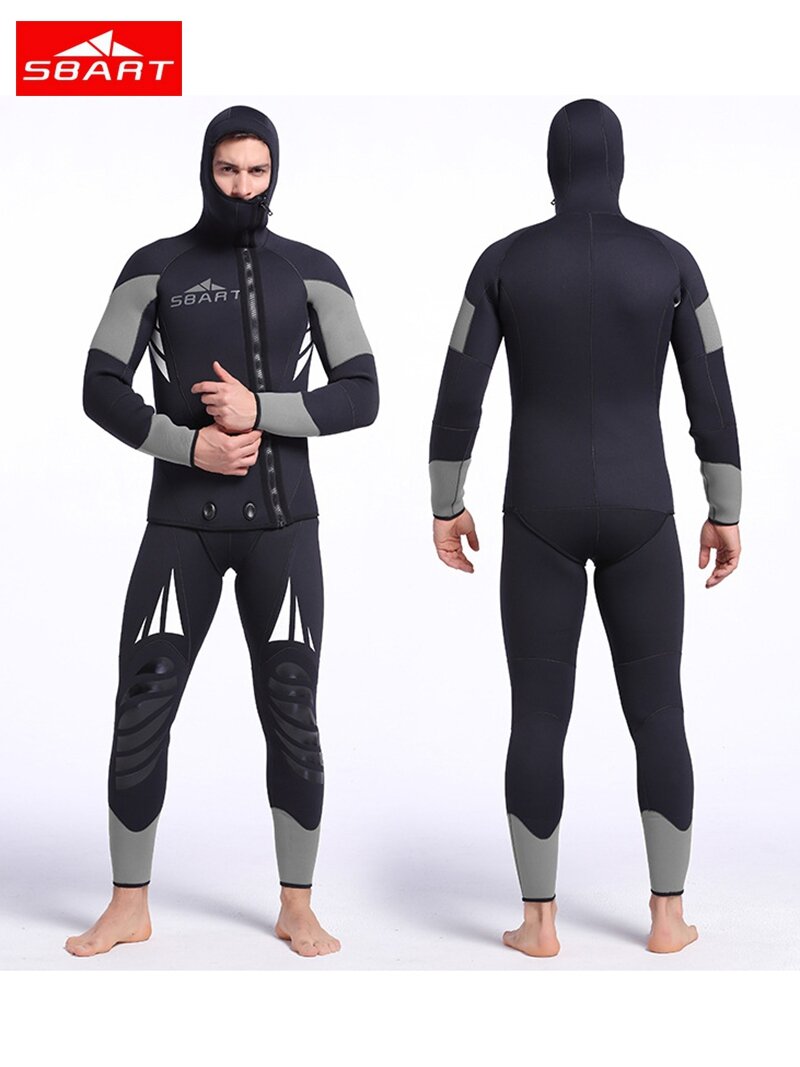Мужской гидрокостюм 5 мм, двухсекционный, с капюшоном, теплый зимний рыболовный костюм