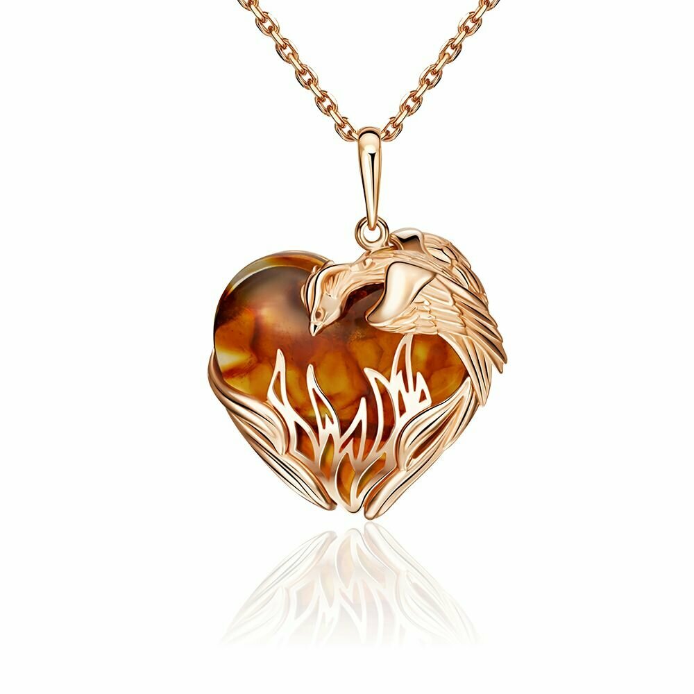 Подвеска, красное золото, 585 проба, янтарь, эмаль