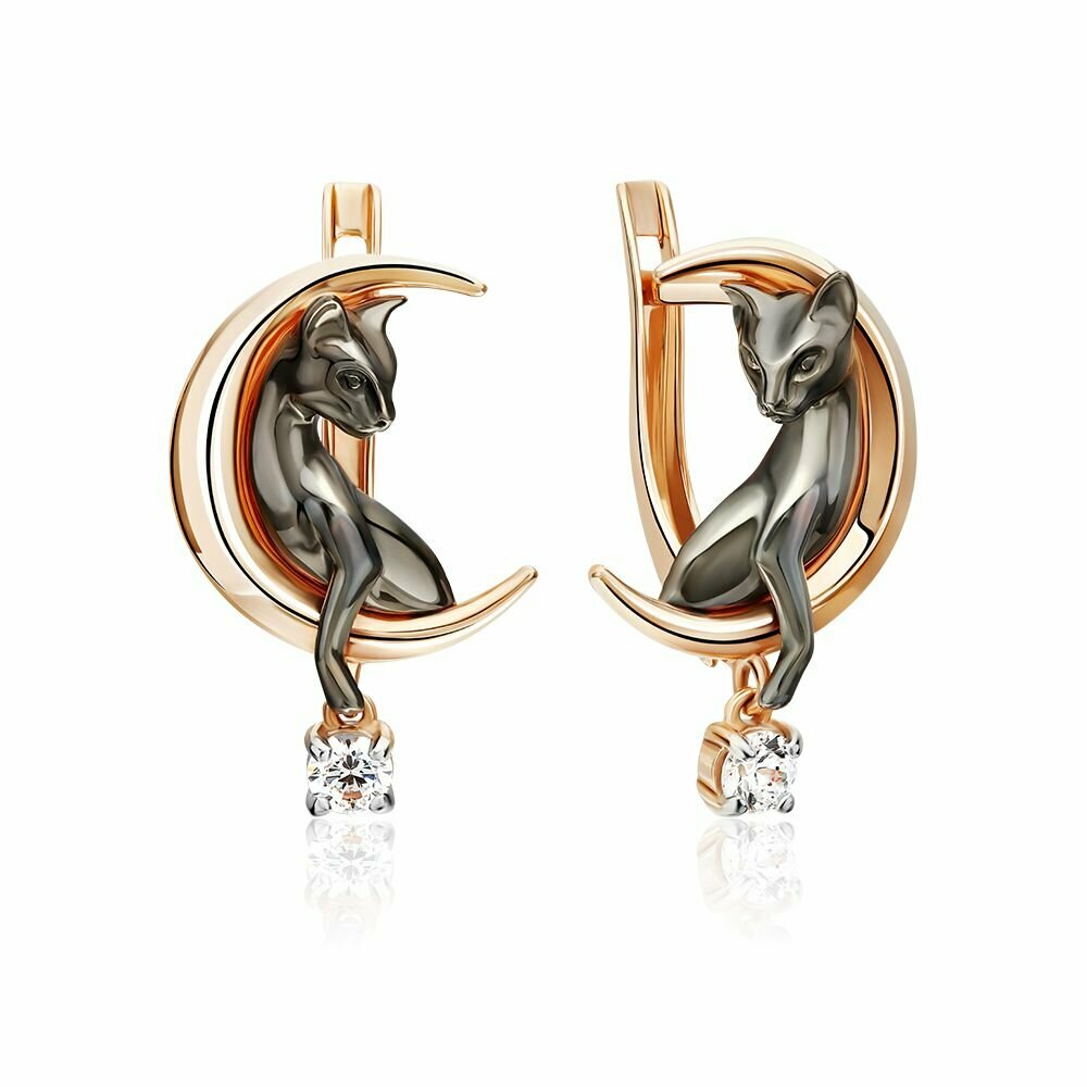 Серьги, красное золото, 585 проба, родирование, фианит