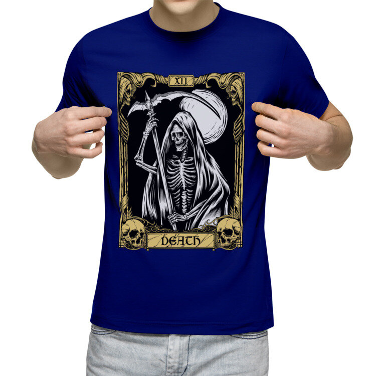 Мужская футболка «Карта таро Смерть с косой, скелет, эзотерика, гадание» (синий, 2XL)
