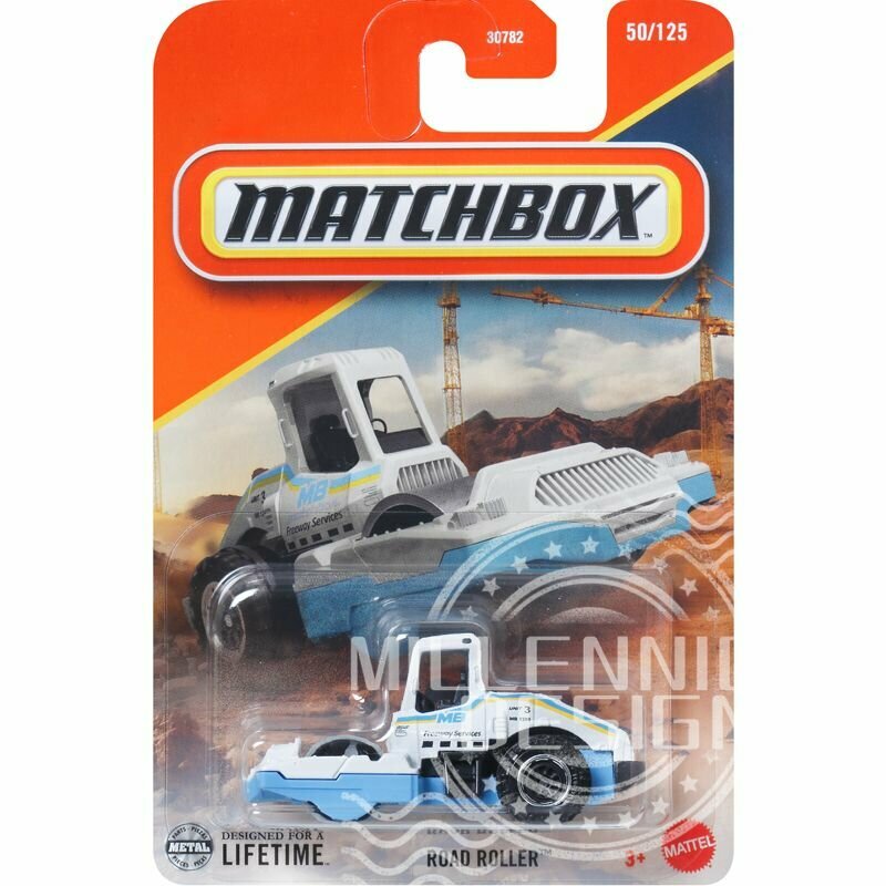 Mattel Matchbox Модель автомобиля из сплава 1:64, Новая модель 2025 года, Серия 25K(K50-Дорожный каток)
