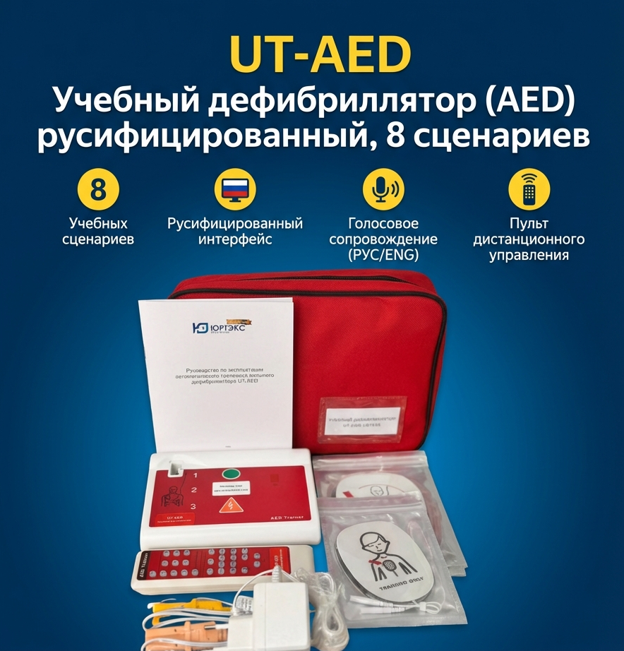 Учебный дефибриллятор (AED) русифицированный, 8 сценариев