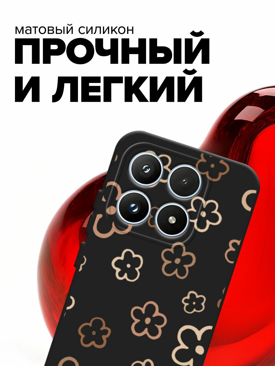 Черный матовый чехол на Xiaomi 17 / Сяоми 17 с принтом Цветы контур — фото 1