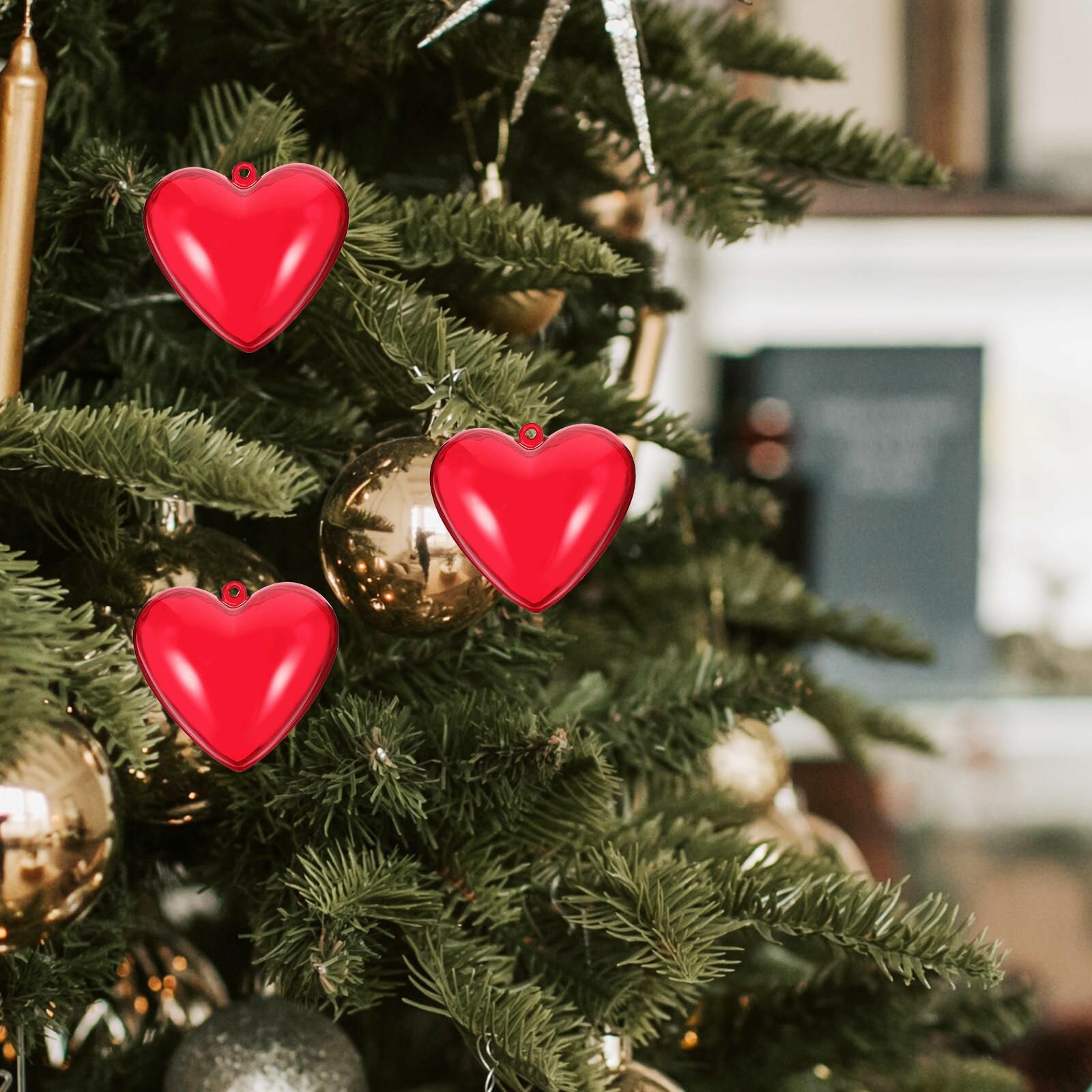 Красные декоративные пластиковые сердечки для хранения и украшения, комплект из 10 шт