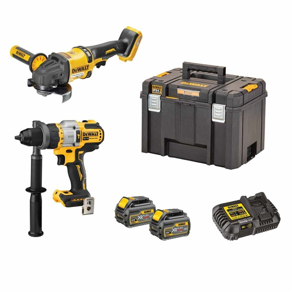 Набор DeWALT DCK2016T2T аккумуляторная дрель-шуруповерт DCD999, угловая шлифмашина DCG418, c 2 АКБ 6 Ач и ЗУ, в кейсе