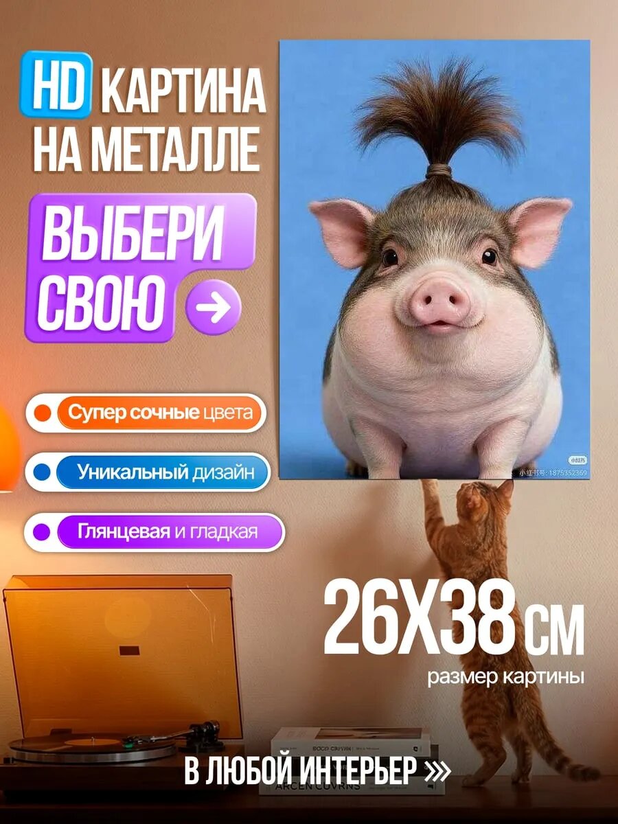 Картина на HD металле Смешной поросенок