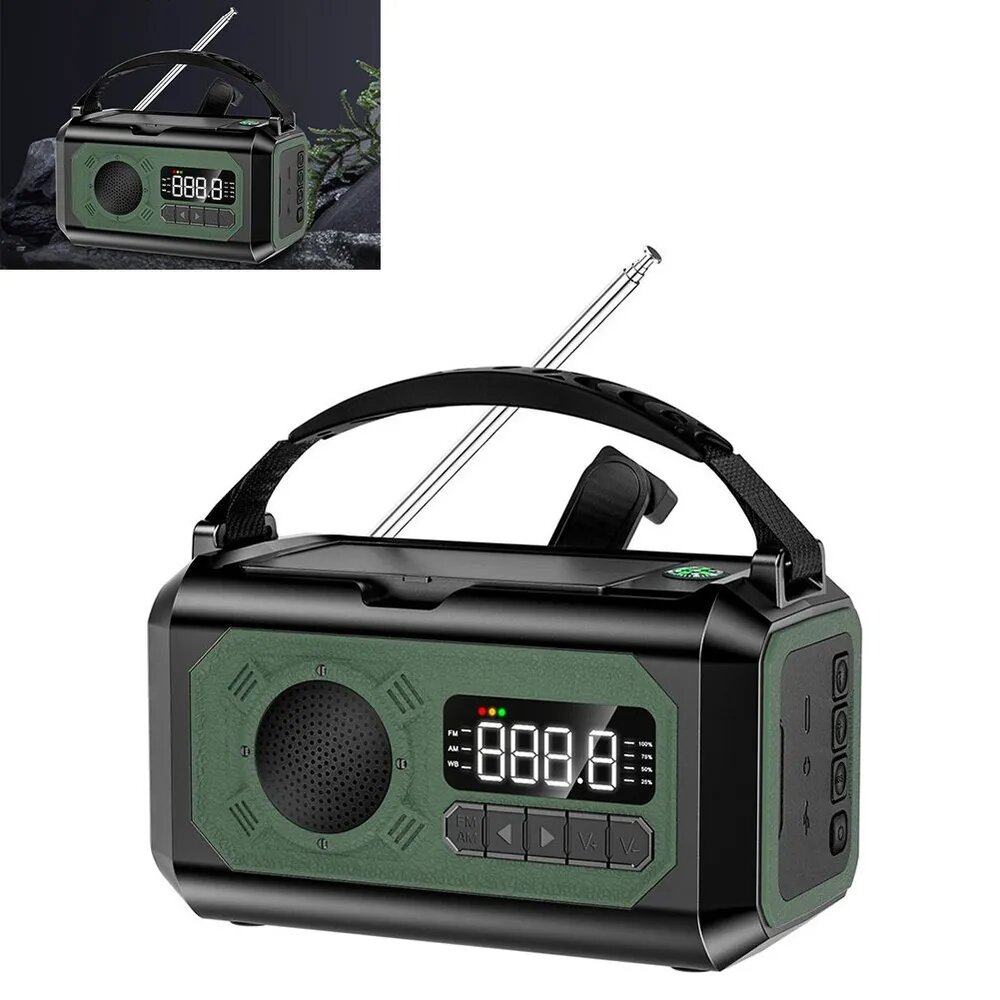 Портативный аварийный радиоприёмник AM/FM/NOAA, ручной и солнечный заряд, 12000 мА ч, цифровой дисплей, фонарь, компас