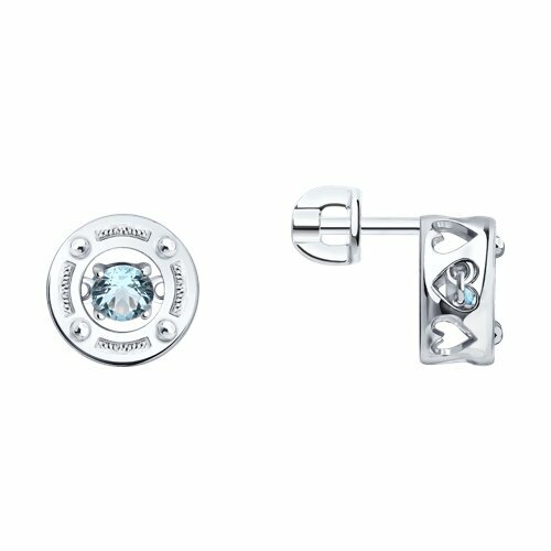 Серьги пусеты, серебро, 925 проба, родирование, бриллианит