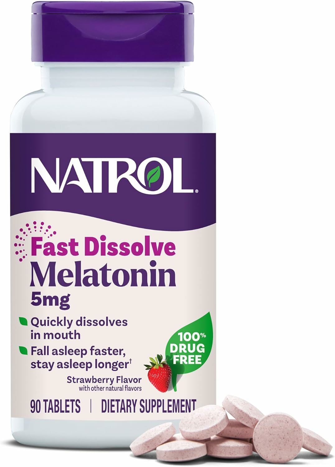 Natrol Melatonin Мелатонин, быстрорастворимые, клубника, 5 мг, 90 таблеток